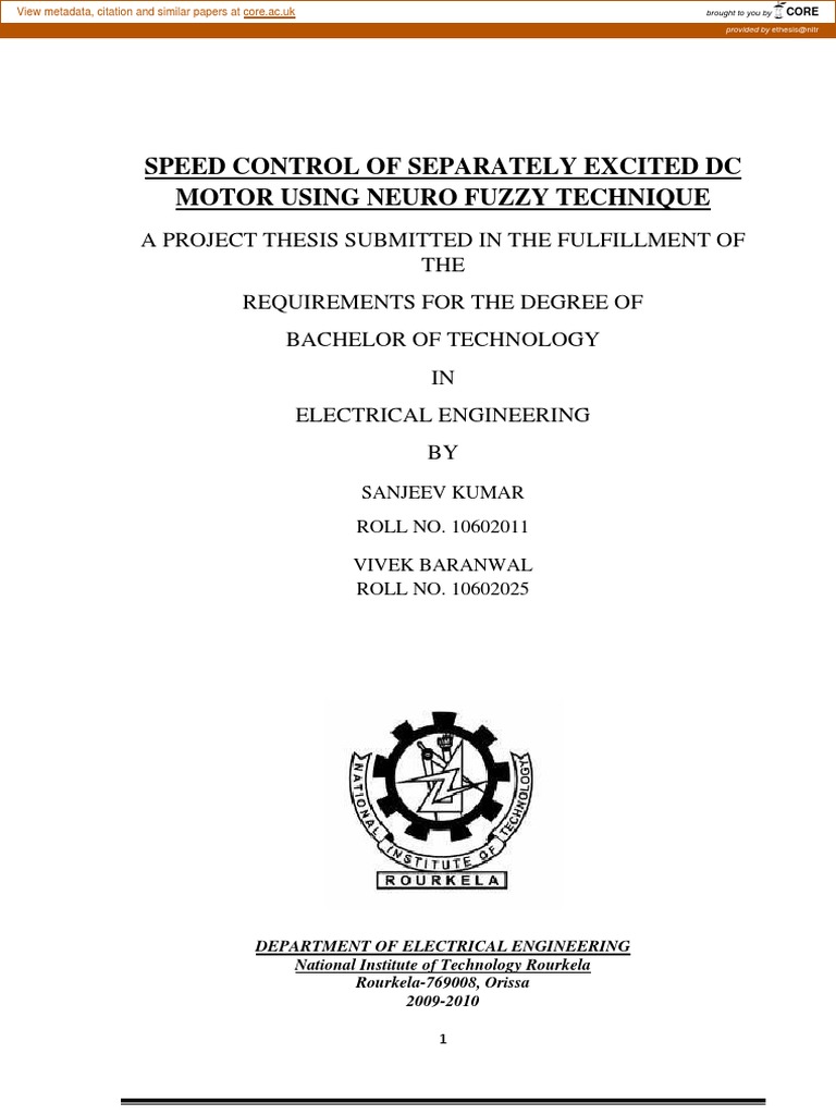 Speed Control of Separately Excited DC Motor Using Neuro Fuzzy Technique | PDF | Fuzzy Logic ...