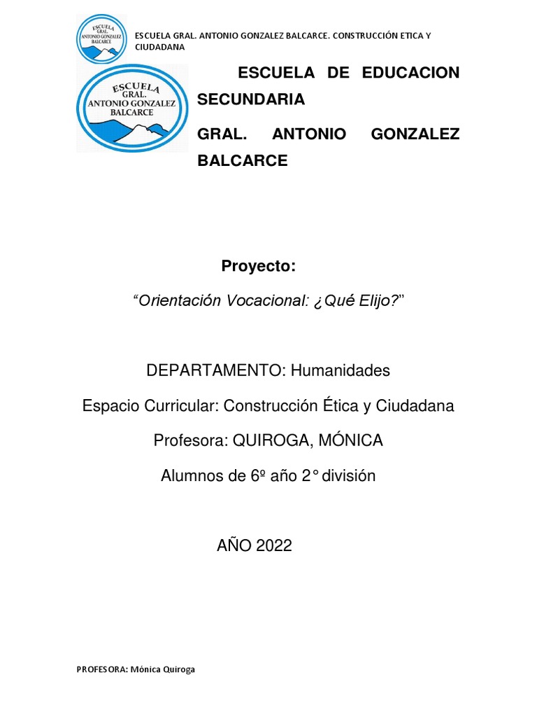 Proyecto Escuela Balcarce | PDF | Salón de clases | Maestros