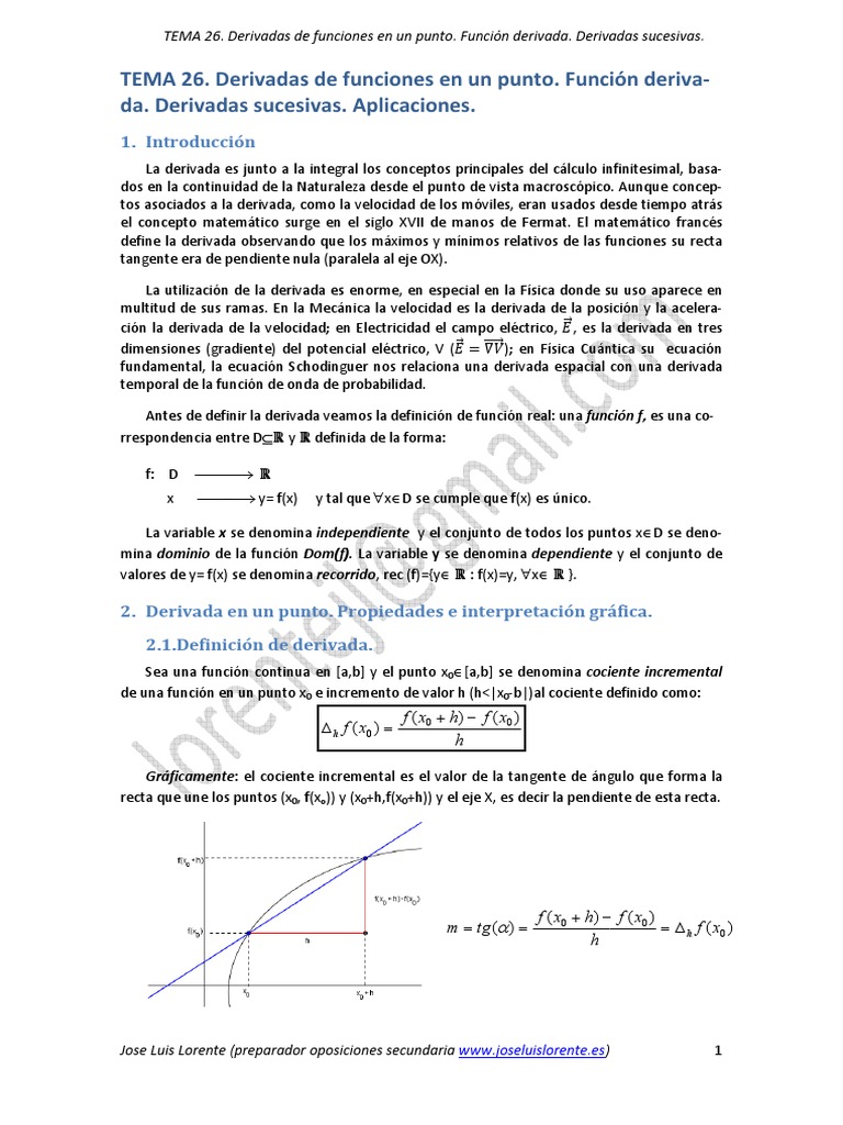 Tema 26 Derivadas de Funciones en Un Punto Funcion Deriv 26pdf Cion PDF | PDF | Derivado ...