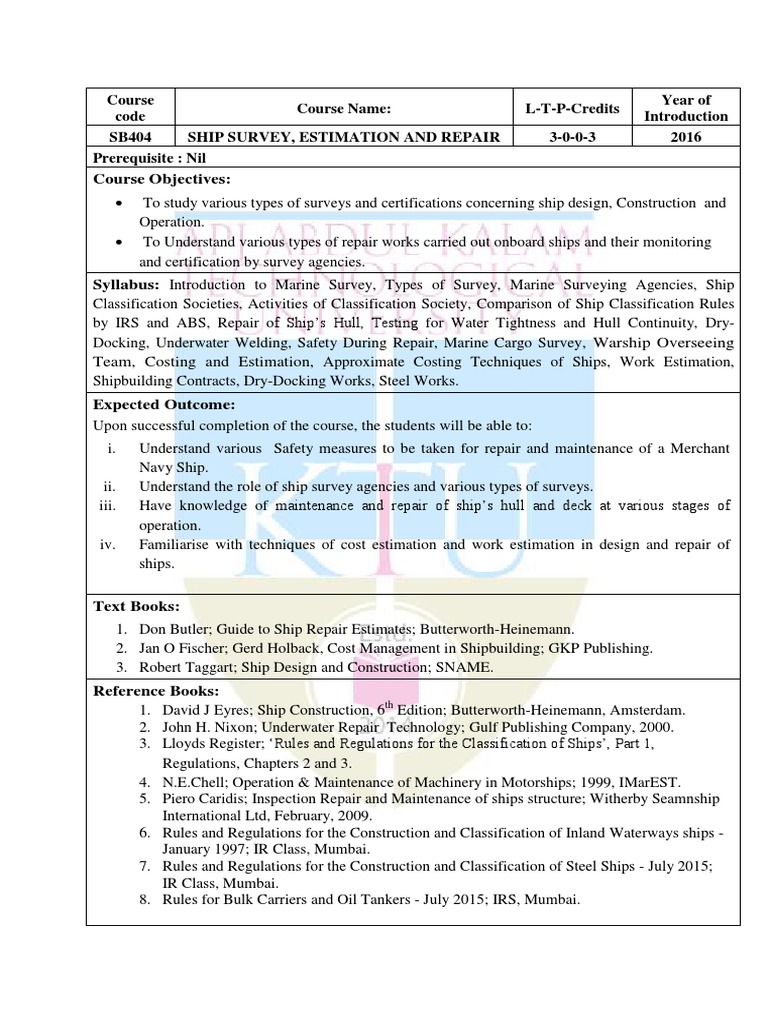 SB404 Ship Survey, Estimation and Repair | PDF | Ships | Shipbuilding