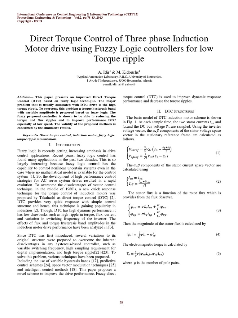 Direct Torque Control Of Three Phase Induction Motor Drive Using Fuzzy