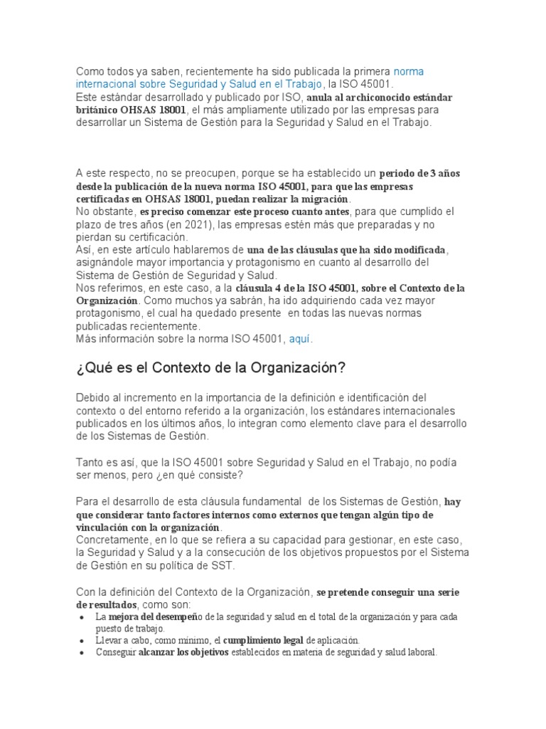 Contexto de La Organización - IsO 45000 | PDF