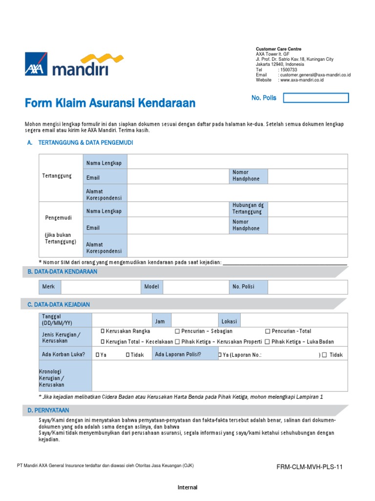 FORM CLAIM - Asuransi Kendaraan | PDF
