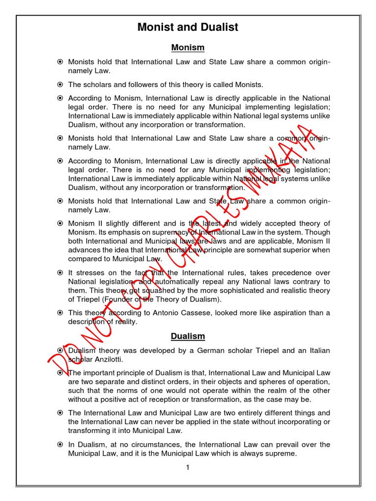 Notes On Monist and Dualist States | PDF | Monism | International Law