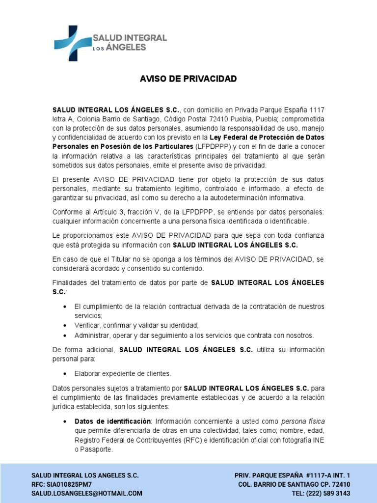 Aviso de Privacidad-Formato | PDF | Privacidad | Privacidad de la información