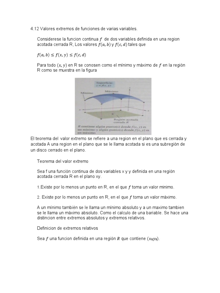 412 Valores Extremos de Funciones de Varias Variables | PDF | Álgebra abstracta | Calculo ...