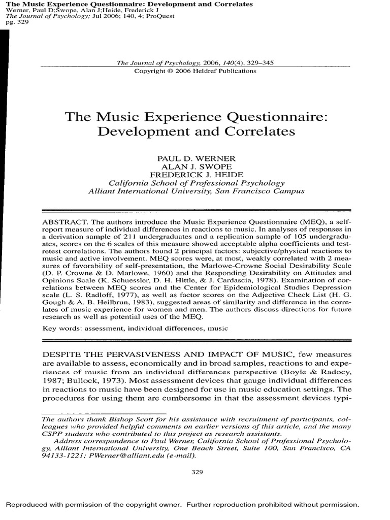 The Music Experience Questionn | PDF
