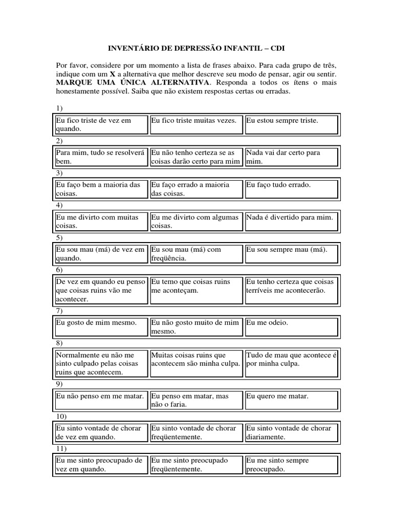 Cdi - Inventario de Depressao Infantil PDF | PDF | Depressão