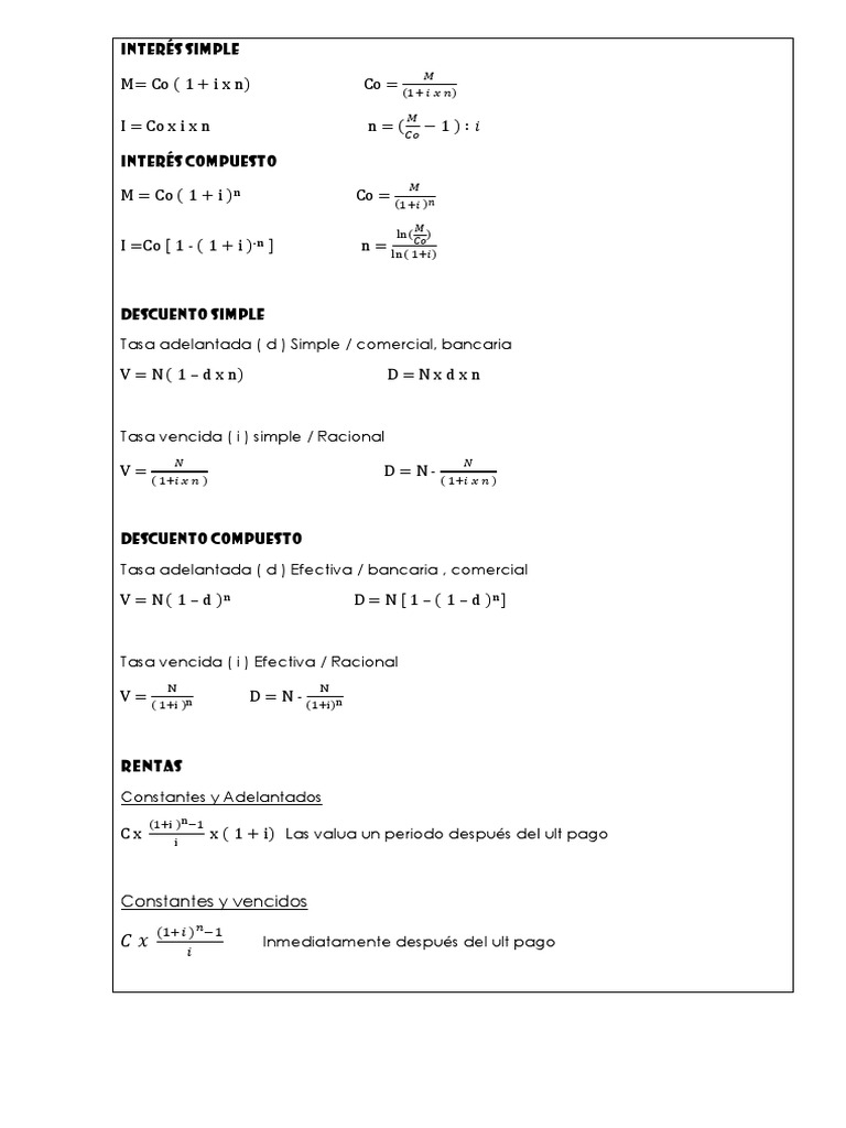 Formulas 1p | PDF