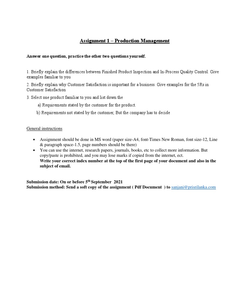 Production Management Assignment Guide | PDF