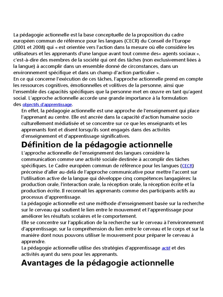 Pédagogie Actionnelle | PDF | Pédagogie | Apprentissage