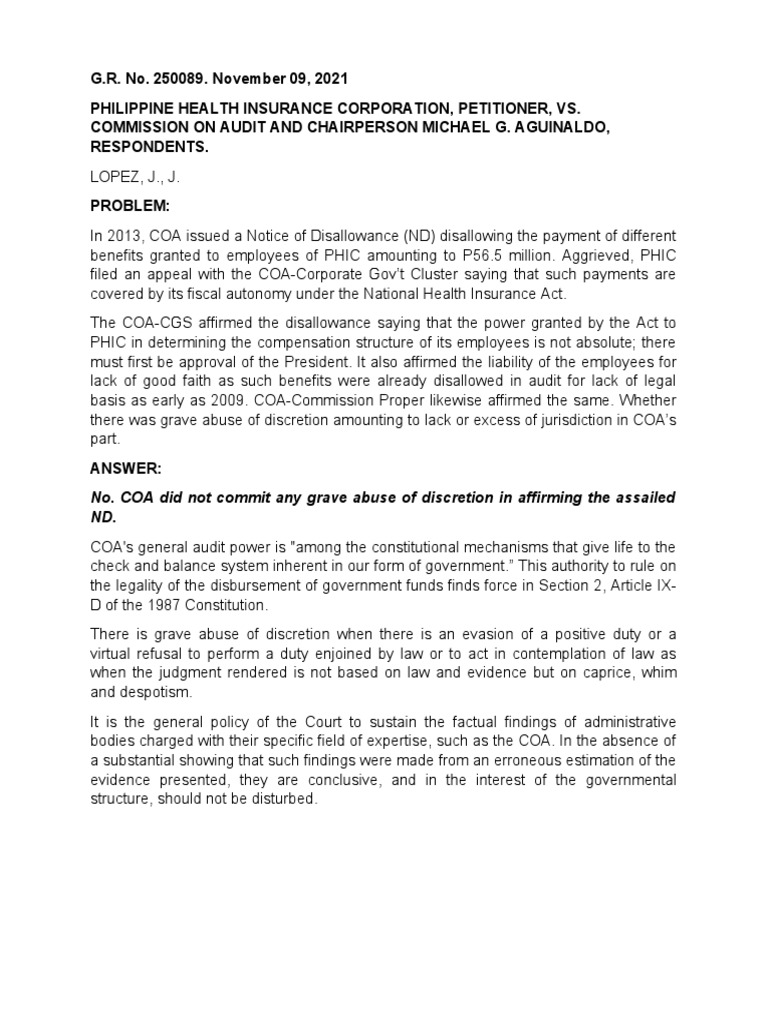 COA vs. PHIC: Disallowance Appeal Ruling | PDF | Law