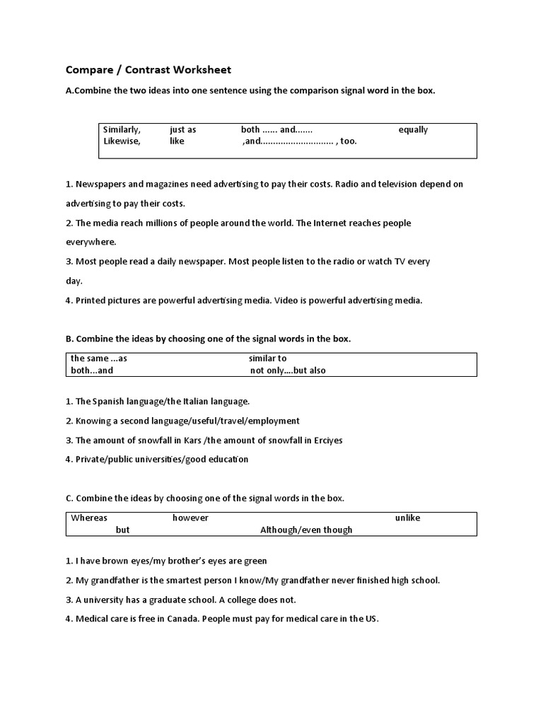 Compare Contrast Worksheet | PDF