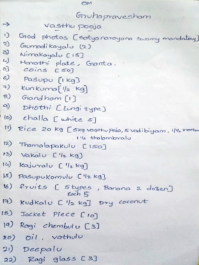 Gruha Pravesham List Sree Krishna PDF | PDF