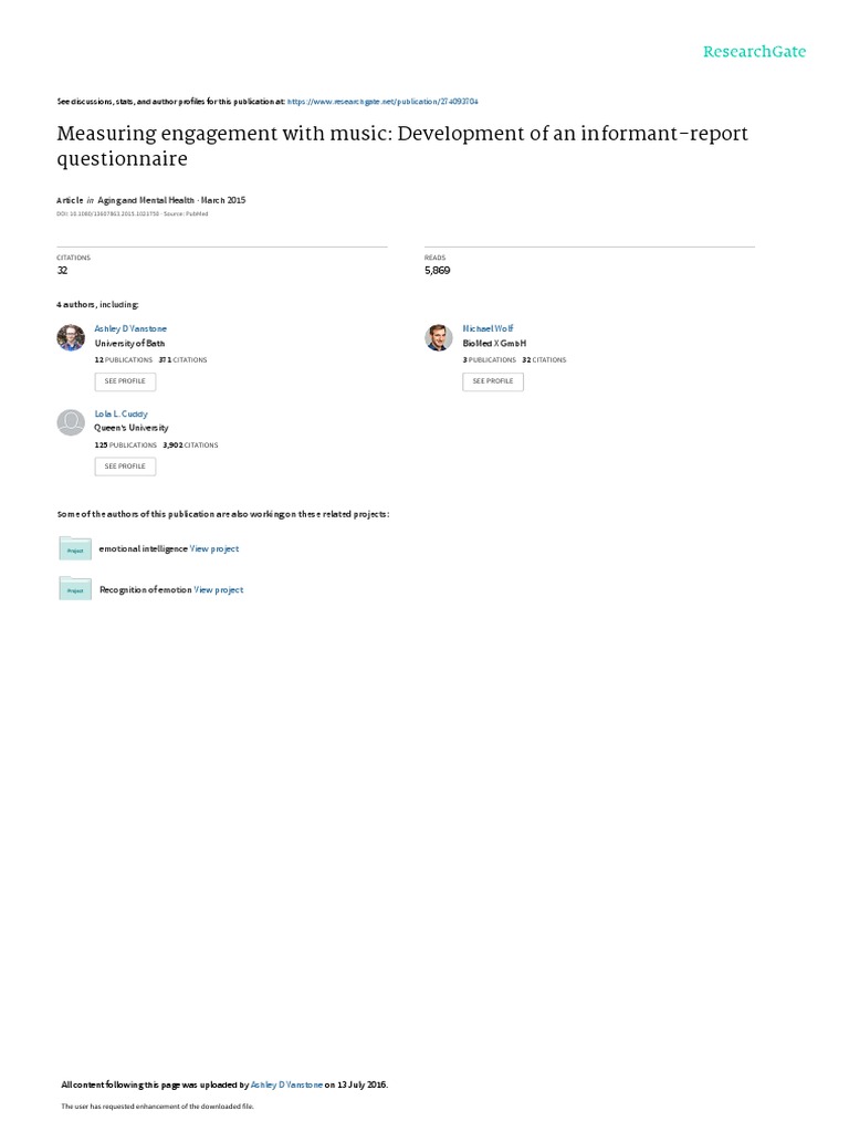 Music Engagement Questionnaire Development | PDF | Psychology | Cognition