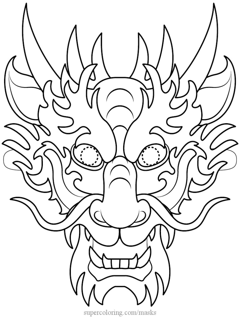 Chinese Dragon Mask Outline Coloring Page PDF | PDF