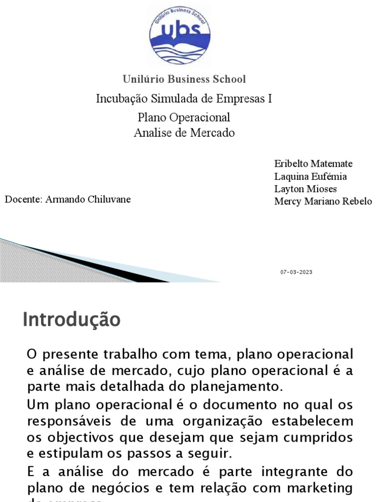 Slide Operacional | PDF | Plano de negócios | Comportamento do consumidor