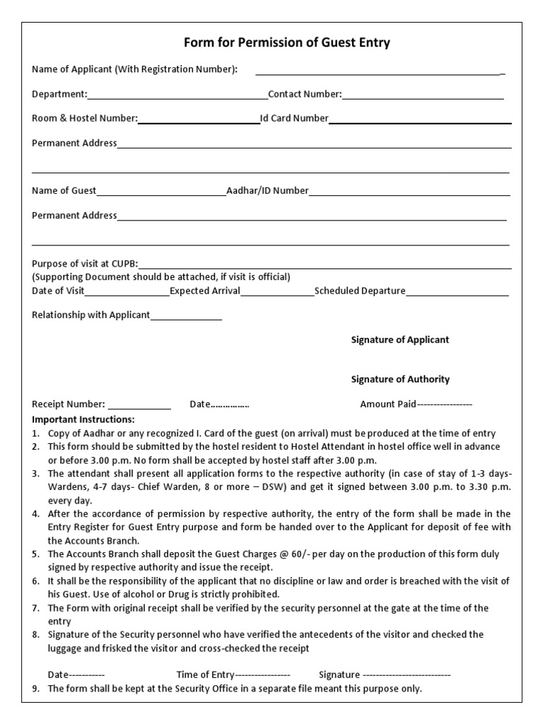 Guest Entry Permission Form | PDF | Government