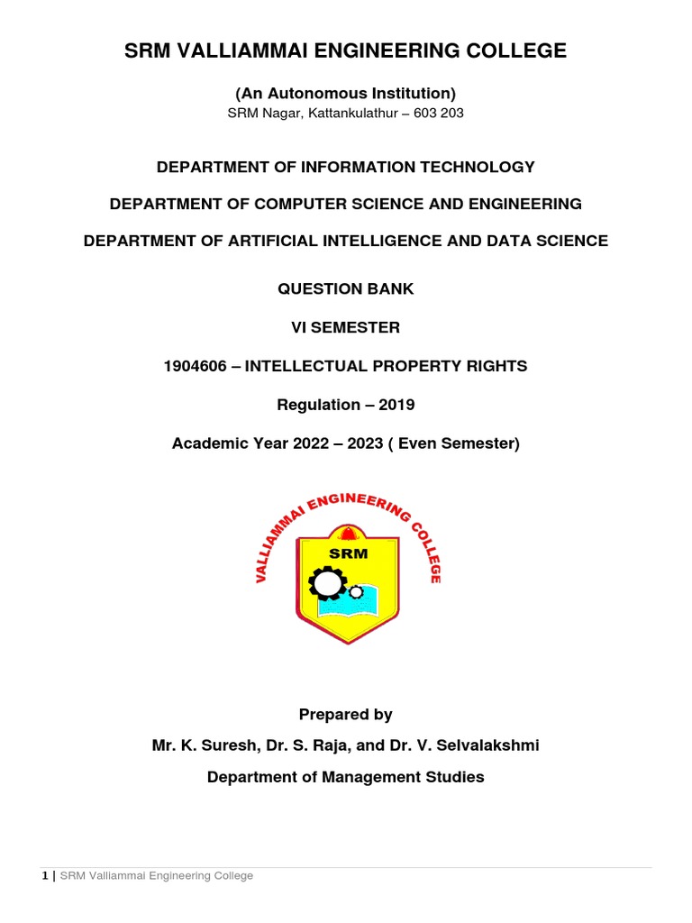 Intellectual Property Rights - Question Bank | PDF | Intellectual ...