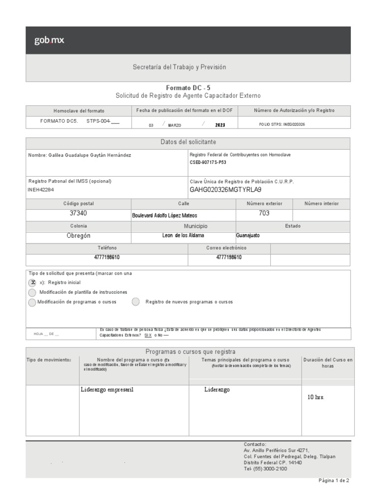 FORMATO DC-5 Completado | PDF