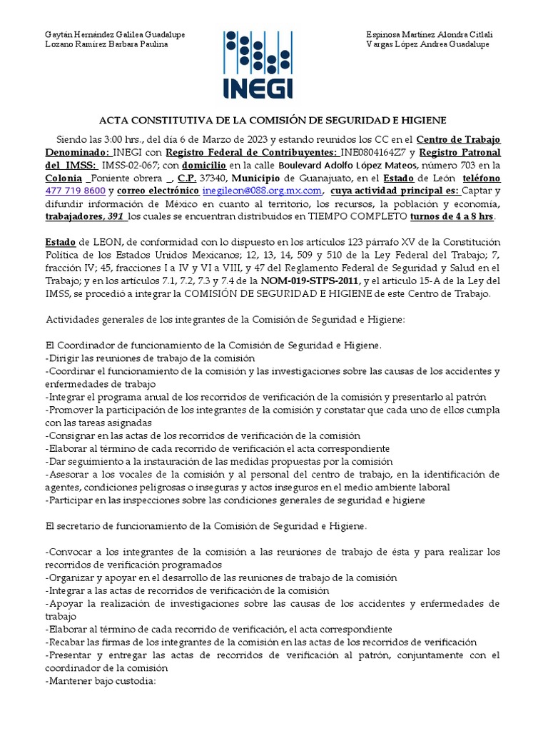 Acta Constitutiva Seguridad e Higiene | PDF | Ciencias sociales | Negocios