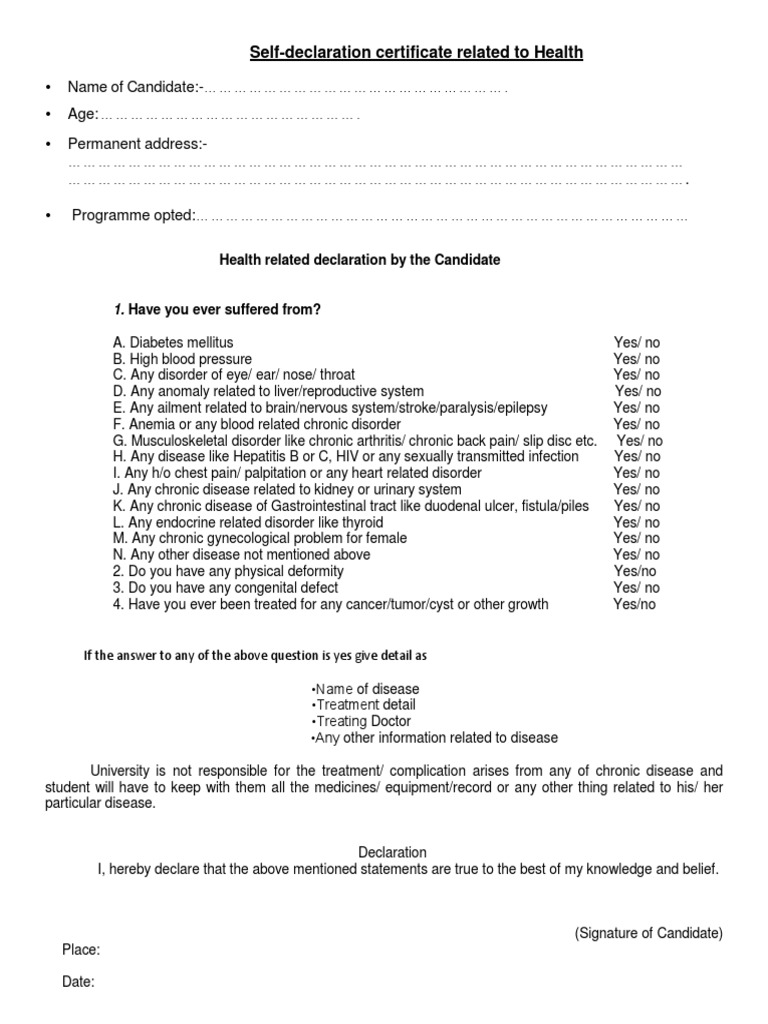 Self-Declaration Related To Health | PDF | Chronic Condition | Epidemiology