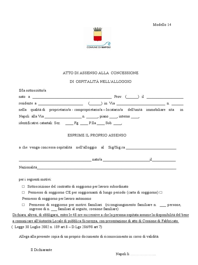 Modello 14 Atto Assenso Ricongiungimento | PDF