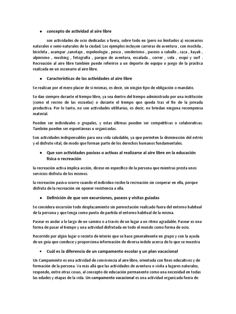 Definición de Actividades al Aire Libre | PDF | Recreación
