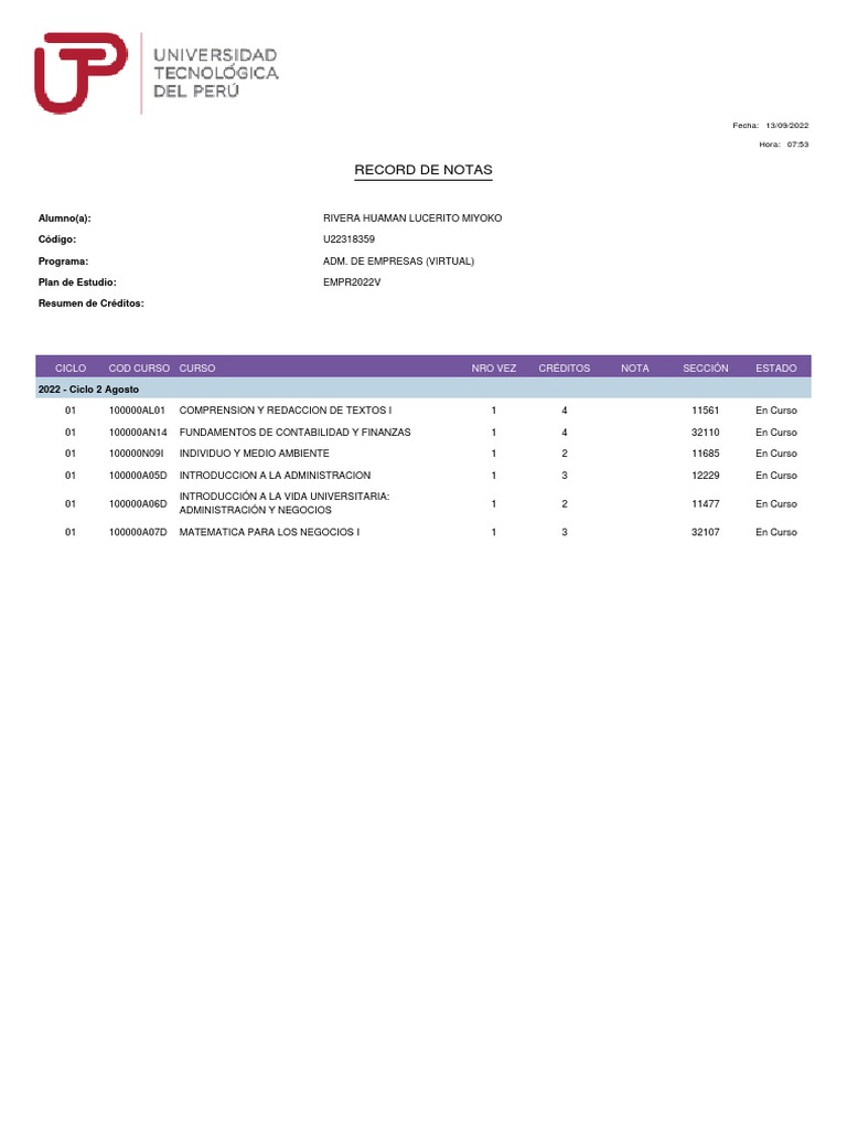Record Notas U22318359 | PDF