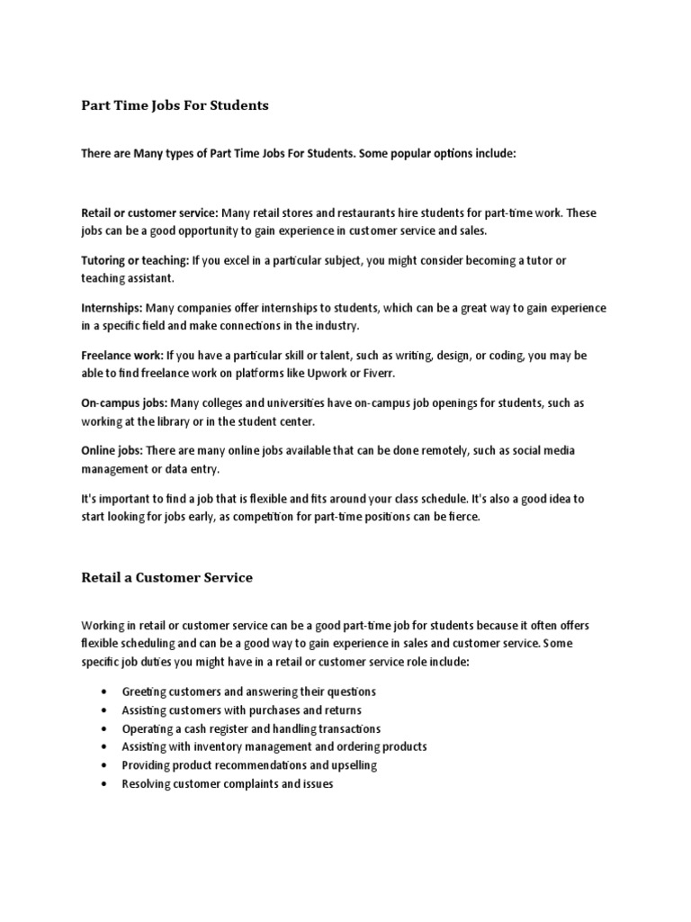 Student Part-Time Job Options | PDF | Freelancer | Internship
