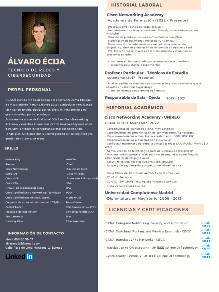 CV Alvaro-Ecija | PDF | Enrutador (Computación) | Protocolos de internet
