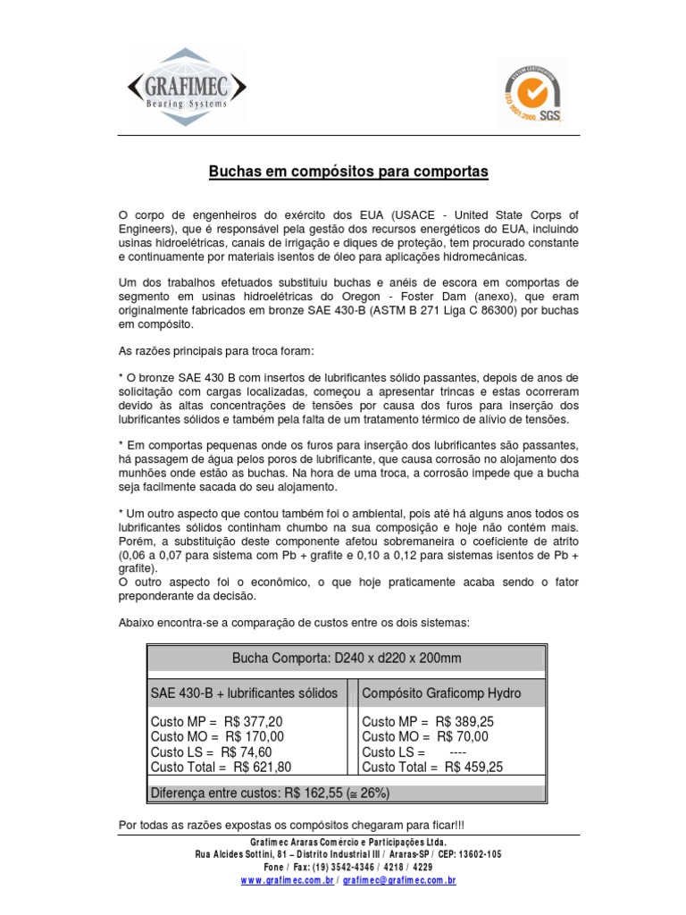 Buchas em Compósitos para Comportas | PDF | Chumbo | Engenharia Civil