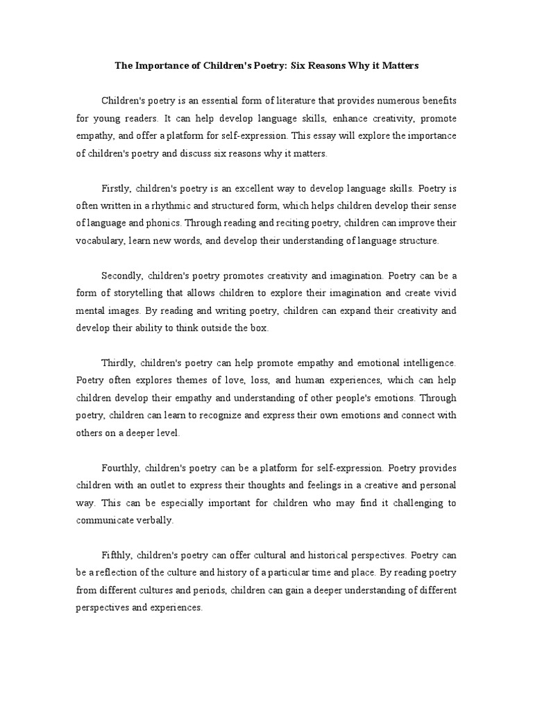 The Importance of Children's Poetry Six Reasons Why It Matters | PDF ...