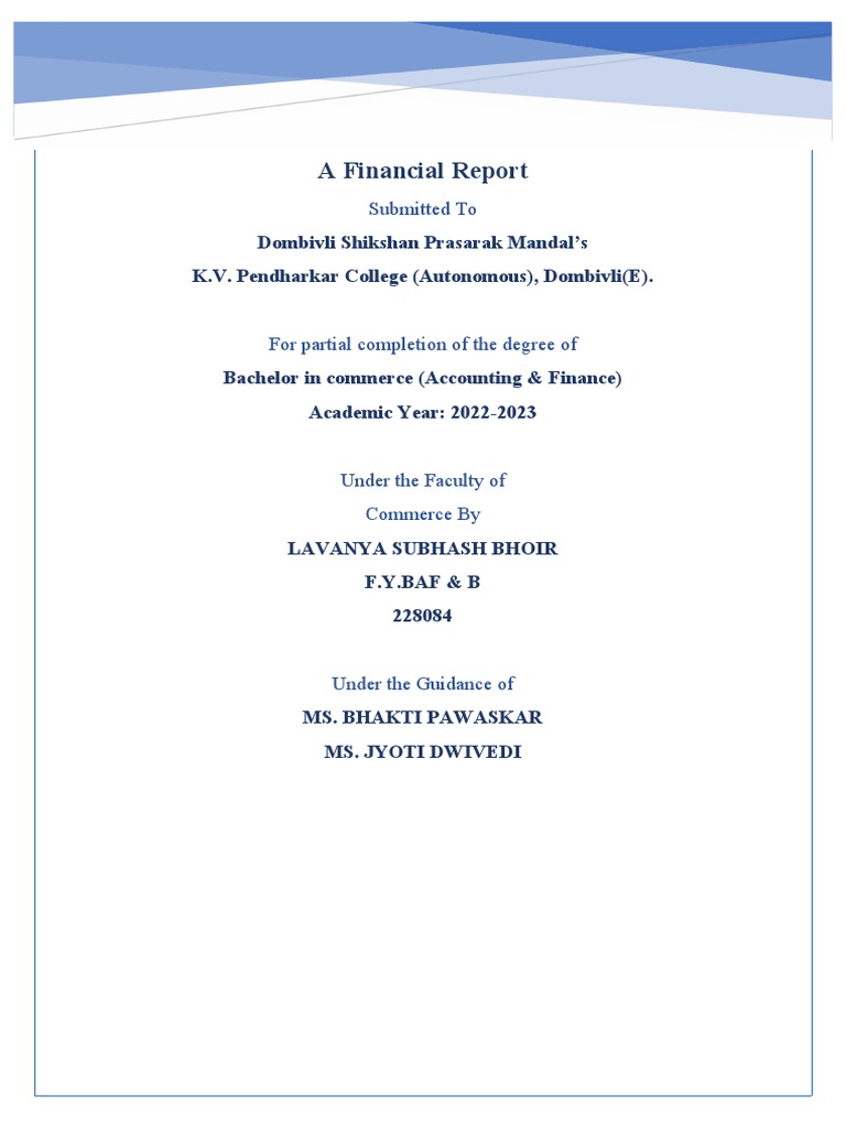 A Financial Report | PDF | Cost Of Capital | Investing