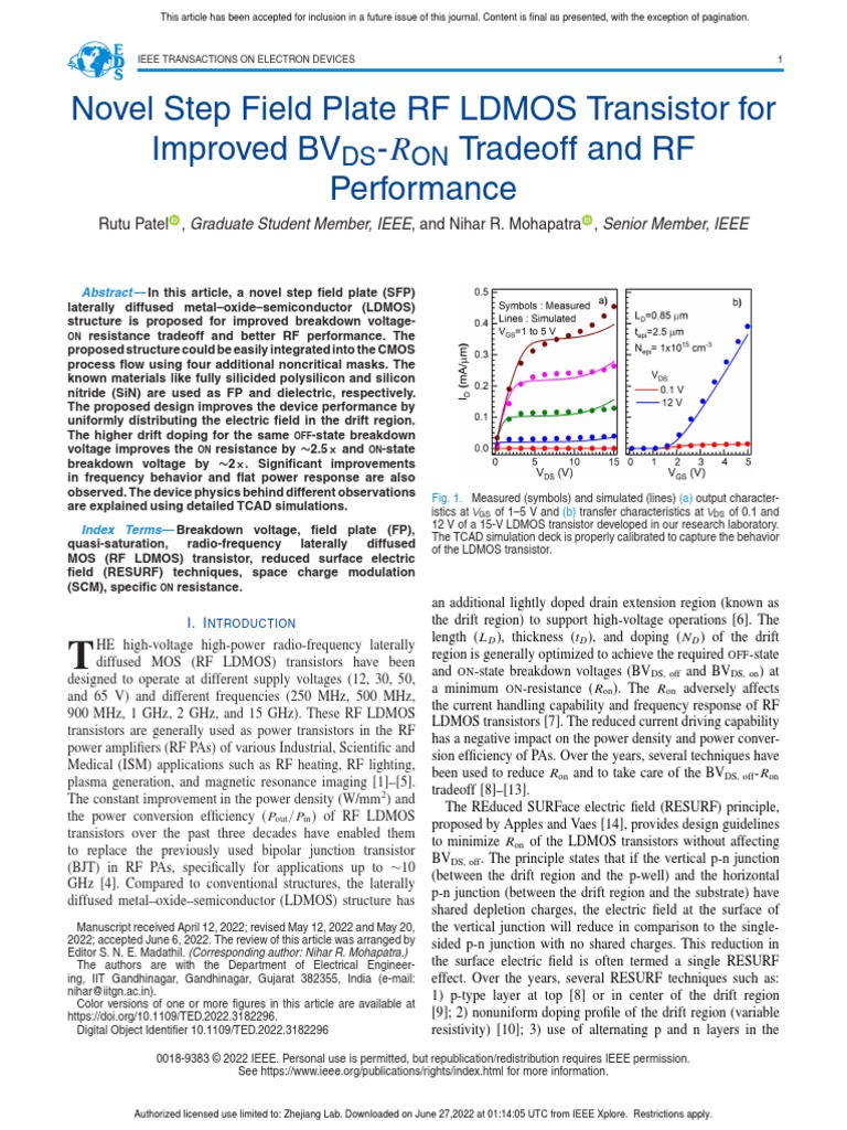 2022-TED-Novel Step Field Plate RF LDMOS Transistor For Improved BV textDS - R textON Tradeoff ...
