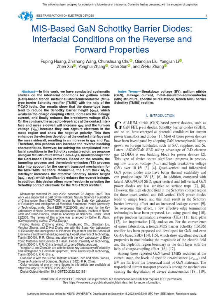 2022-TED-MIS-Based GaN Schottky Barrier Diodes Interfacial Conditions ...