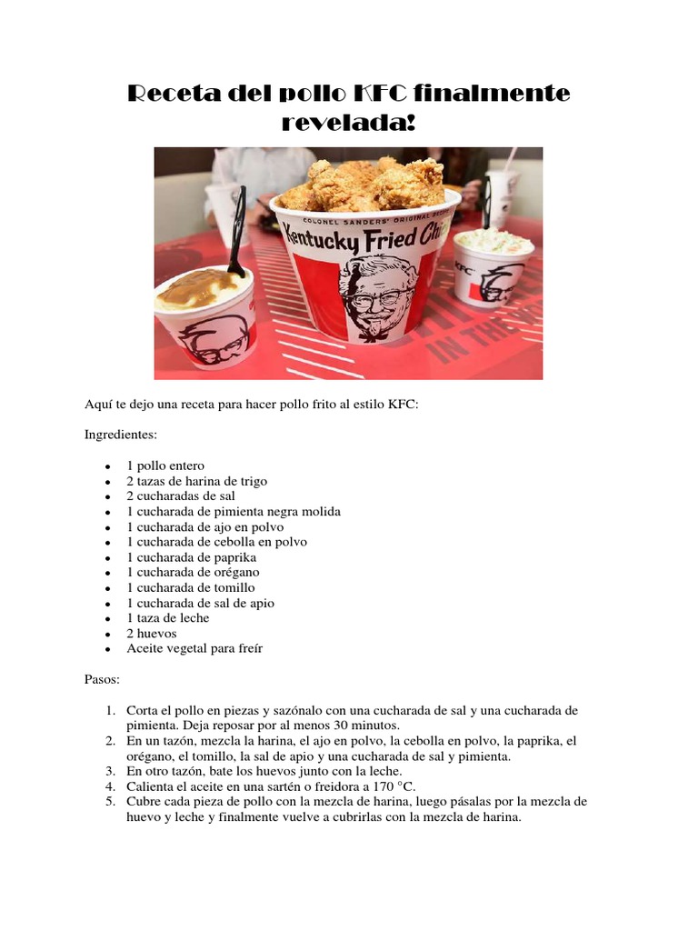 Receta Del Pollo KFC Finalmente Revelada | PDF