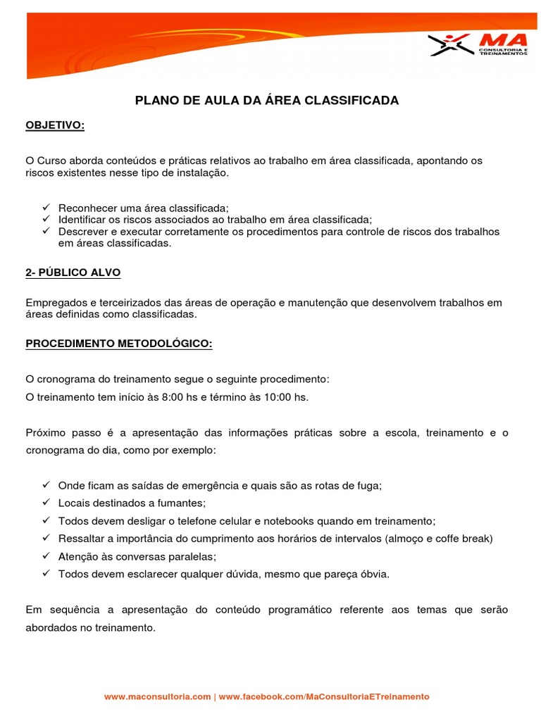 Plano de Aula de Área Classificada | PDF