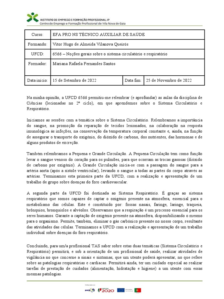 Pra Ufcd - 6566 | PDF | Sistema respiratório | Sistema circulatório