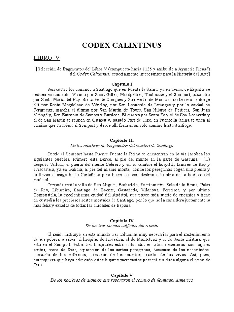 4libro V Del Codex Calixtinus (Fragmentos) | PDF | Camino de santiago | Santiago de compostela