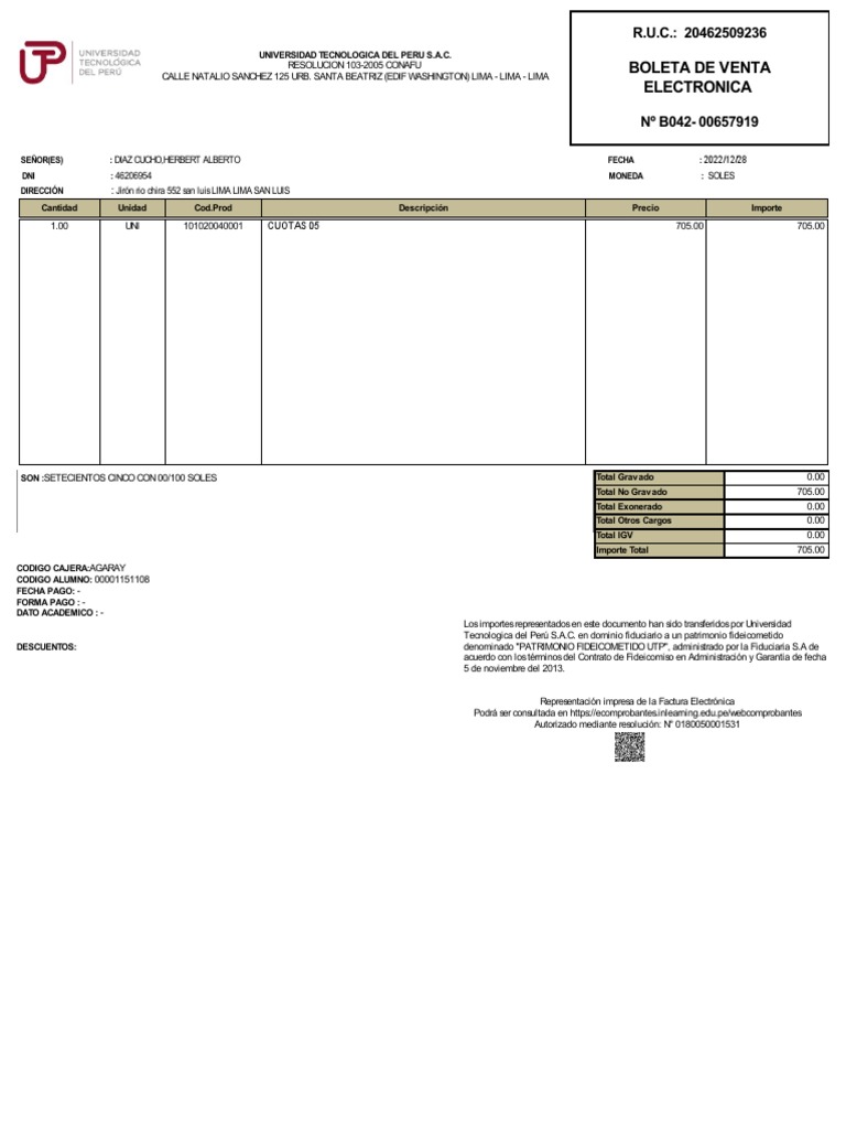 Boleta de Venta Electronica | PDF