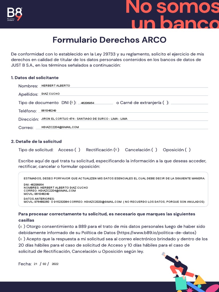 B89 Formulario Derechos ARCO | PDF