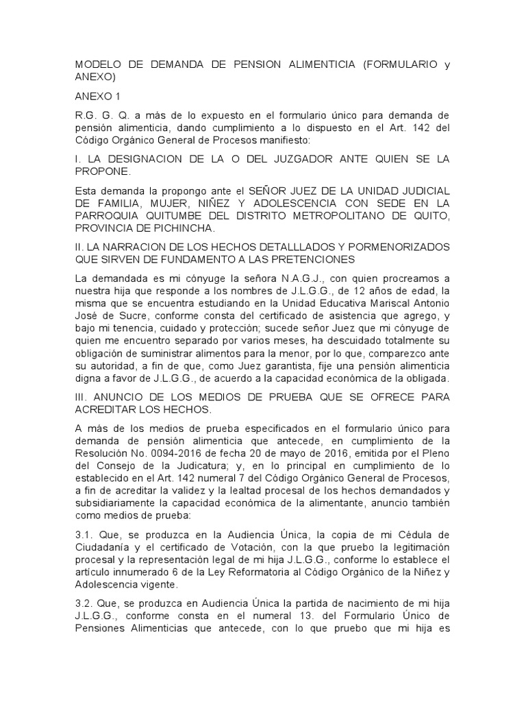 Demanda de Pensión Alimenticia | PDF | Pensión alimenticia | Justicia