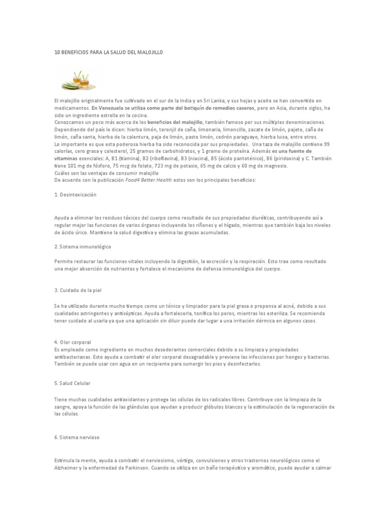 Beneficios del Malojillo para la Salud | PDF | Té | Medicina CLINICA