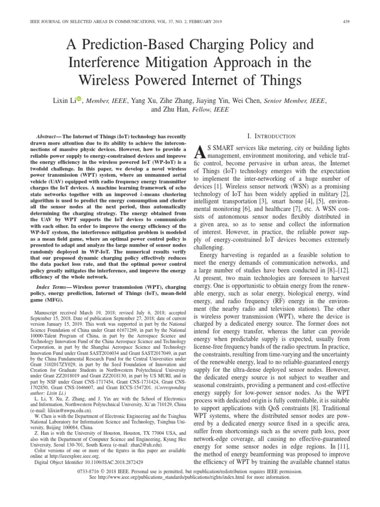 A Prediction-Based Charging Policy and Interference Mitigation Approach in The Wireless Powered ...