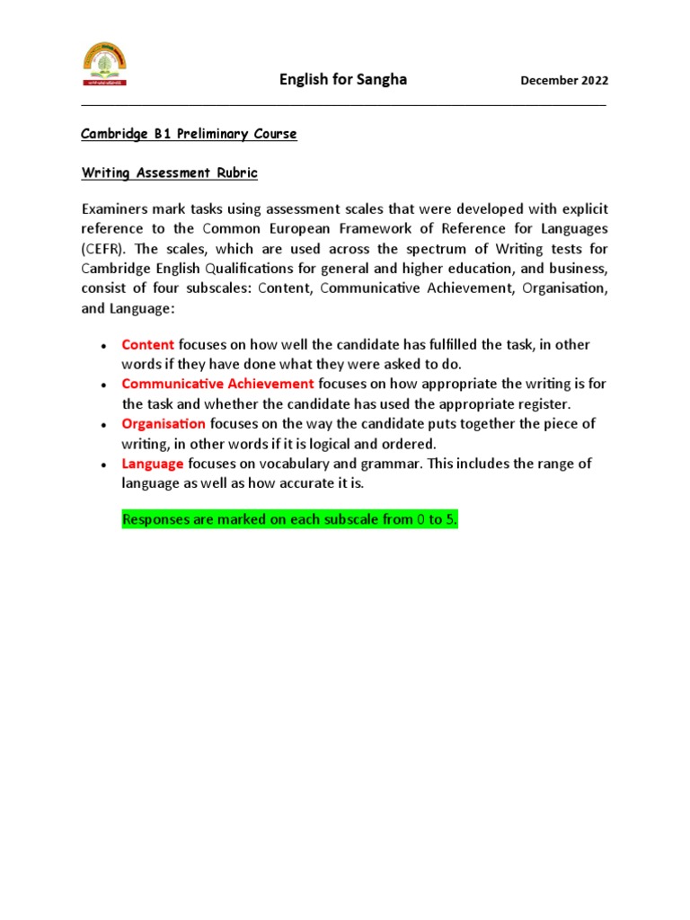 B1 Preliminary Writing Assessment | PDF