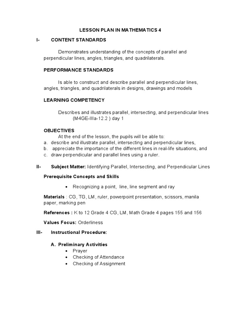 Math 3 Lesson Plan | PDF | Perpendicular | Learning