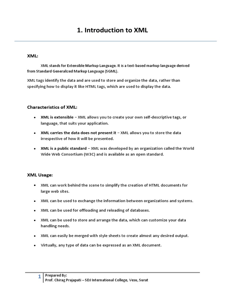 Introduction To Xml Pdf Xml Markup Language