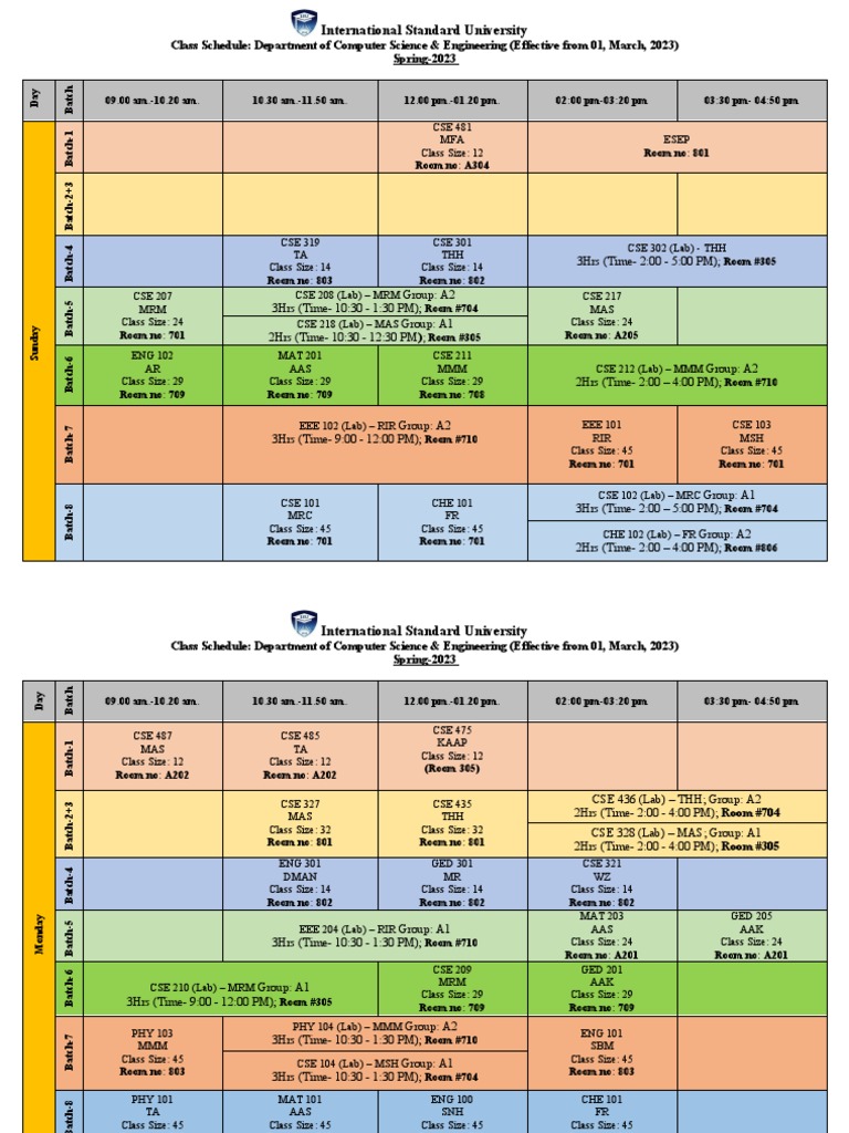 Spring 2023 Routine (Dept. of CSE) | PDF