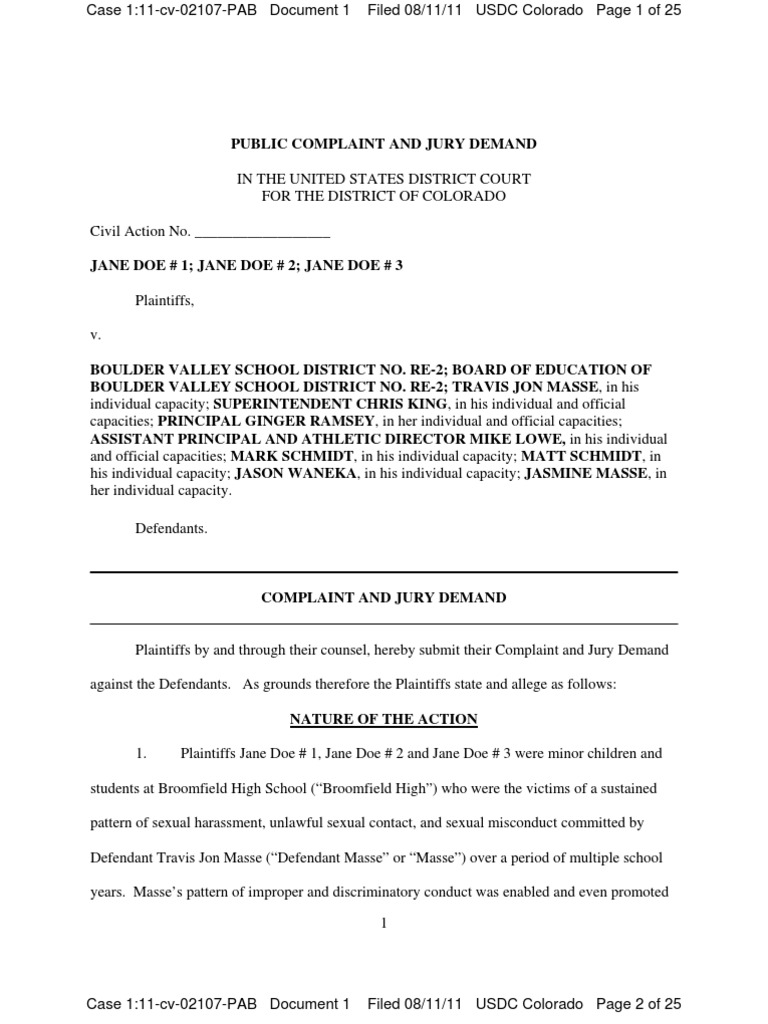 Jane Does Vs Travis Masse | PDF | Complaint | Fourteenth Amendment To ...
